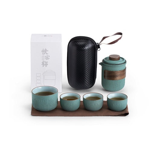 Personalized Japanese Bluestone Glazed travel tea set – Teaware Space