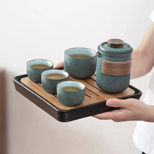 Personalized Japanese Bluestone Glazed travel tea set – Teaware Space